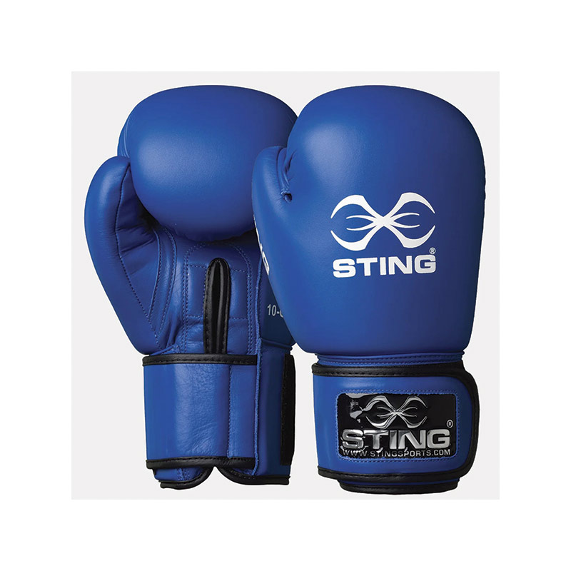 Sting 12oz Aiba Competition Leather Boxing Glove Blue - JR White